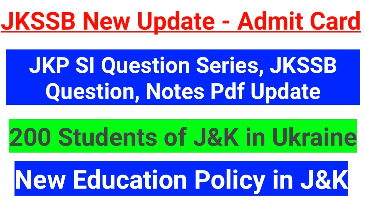 JKSSB New Update | JKP SI Questions/Notes/Pdf Update || 200 J&K ...