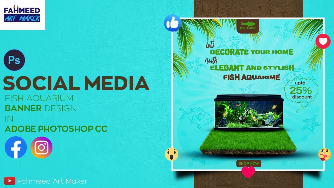 Fish Aquarium Social Media Banner Design In Adobe Photoshop CC - YouTube