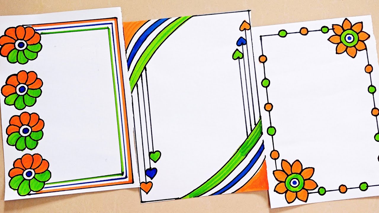 Tricolour design borders for project work|Independence day card drawing ...
