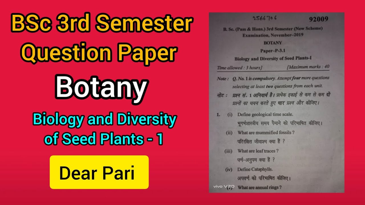 MDU BSc Sem 3 Botany Question Paper | Biology and Diversity of Seed ...