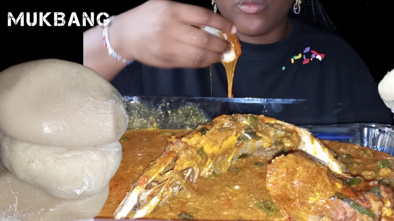 ASMR SPICY OGBONO SOUP WITH SEMO FUFU , MACKEREL FISH & BEEF MUKBANG ...