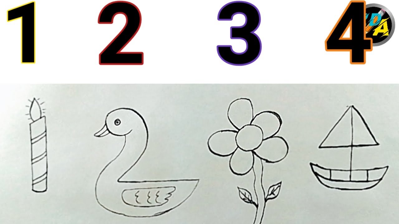 💘How to draw pictures using numbers 1 to 4 (part 1)|| number drawing ...