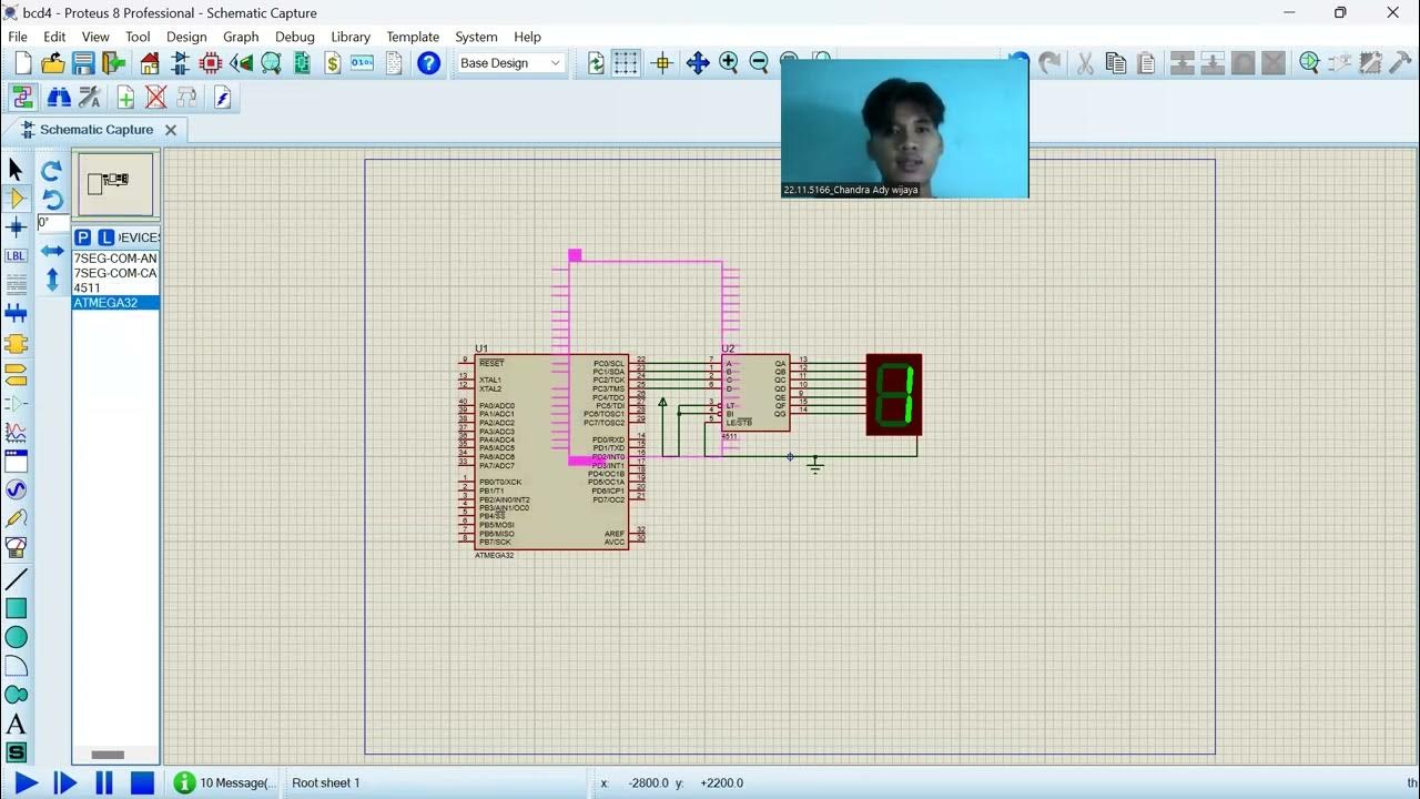 simulasi menyalakan lampu LED 7segment menggunakan decoder bcd di aplikasi proteus 8 perpesional ...