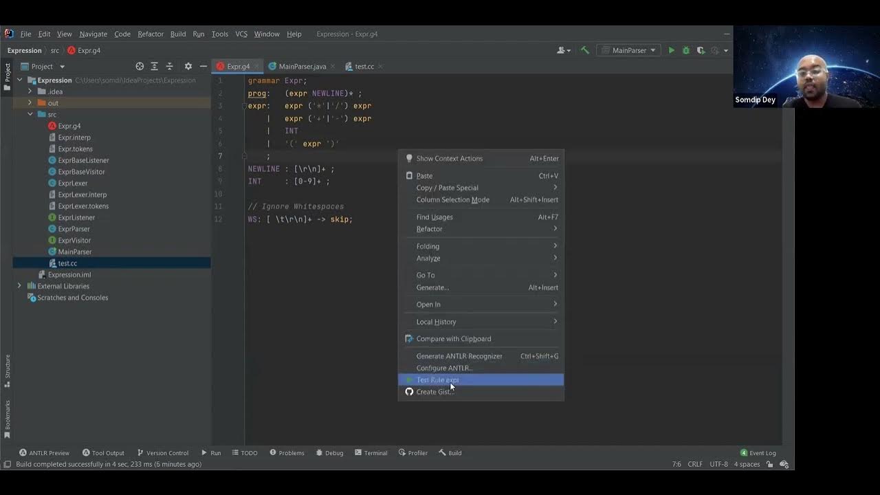 ANTLR preview parse tree using GUI - YouTube
