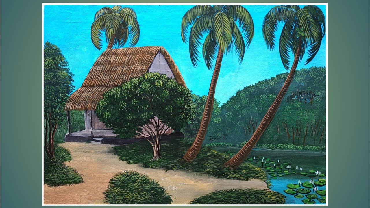 How to Paint House Landscape Scenery Painting with Acrylic - YouTube