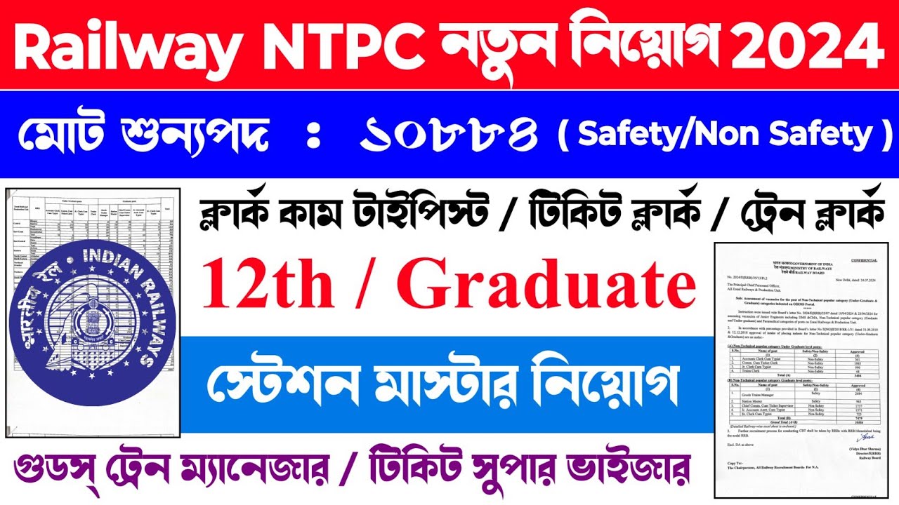 Railway NTPC New Recruitment 2024 | 12th and Graduate Post : 10884 ...
