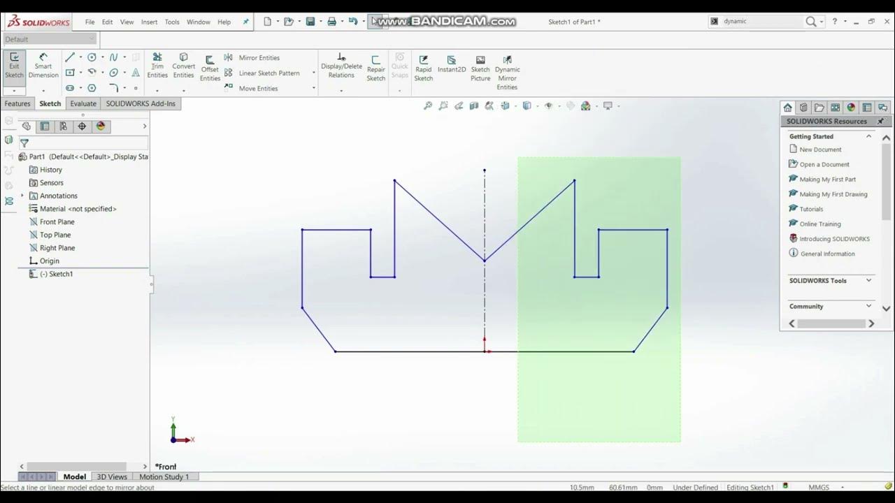 Solidworks Tutorial - Dynamic Mirror Entities - YouTube
