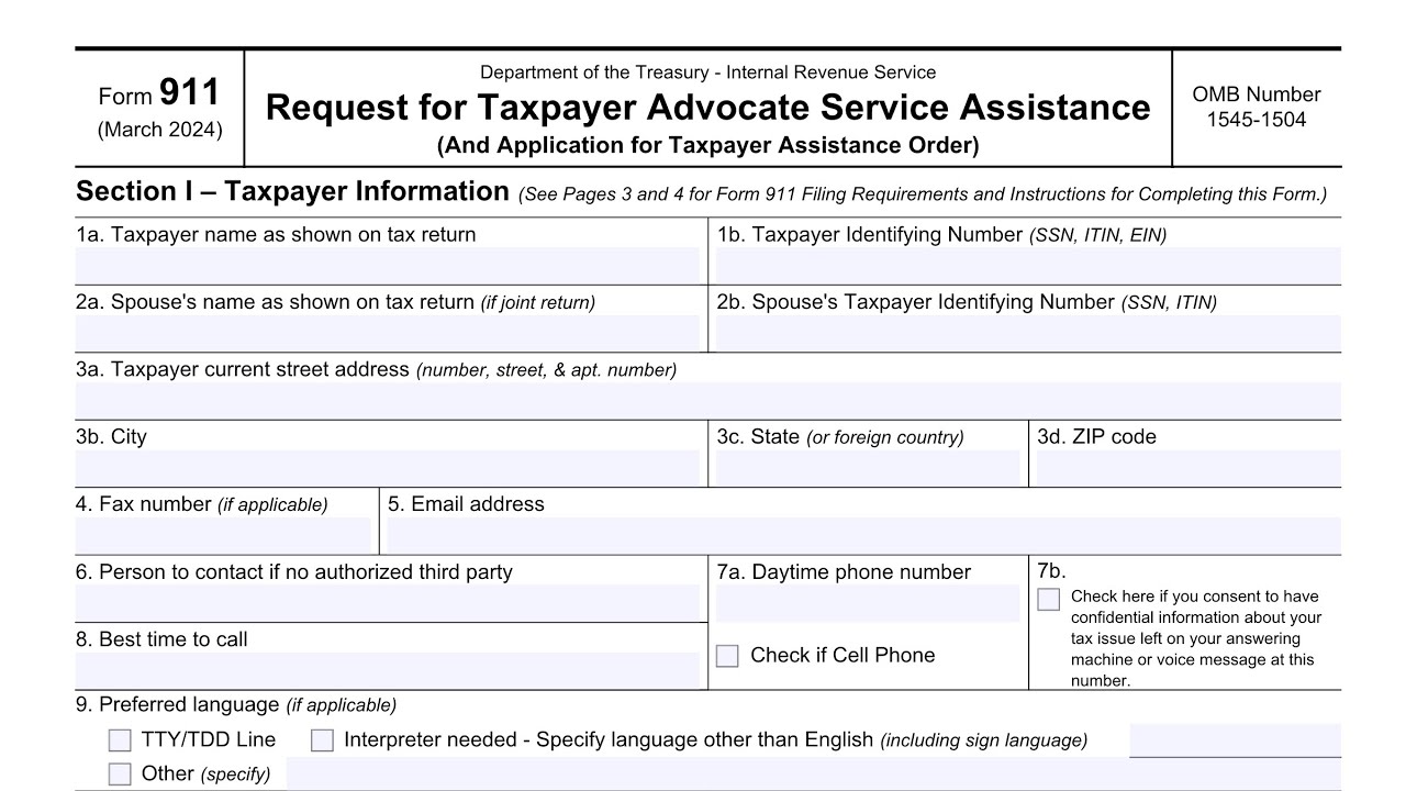IRS Form 911 walkthrough (Request for Taxpayer Assistance) - YouTube