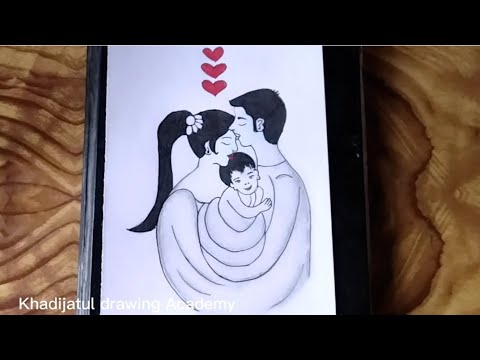 How to draw a sketch mother, father with his son #artdrawing #parents # ...
