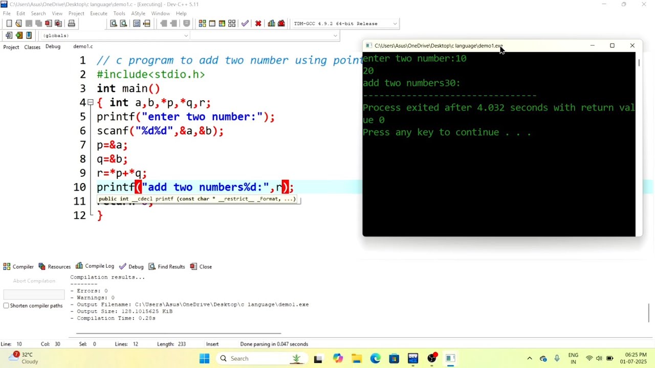 Add Two numbers by Using Pointer in C Language || By CseCode... - YouTube