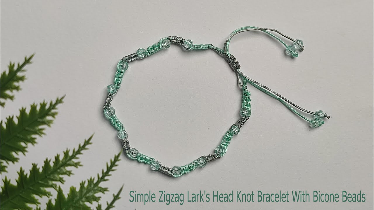DIY Simple Zigzag Lark's Head Knot Bracelet With Bicone Beads | Macrame Bracelet Tutorial - YouTube