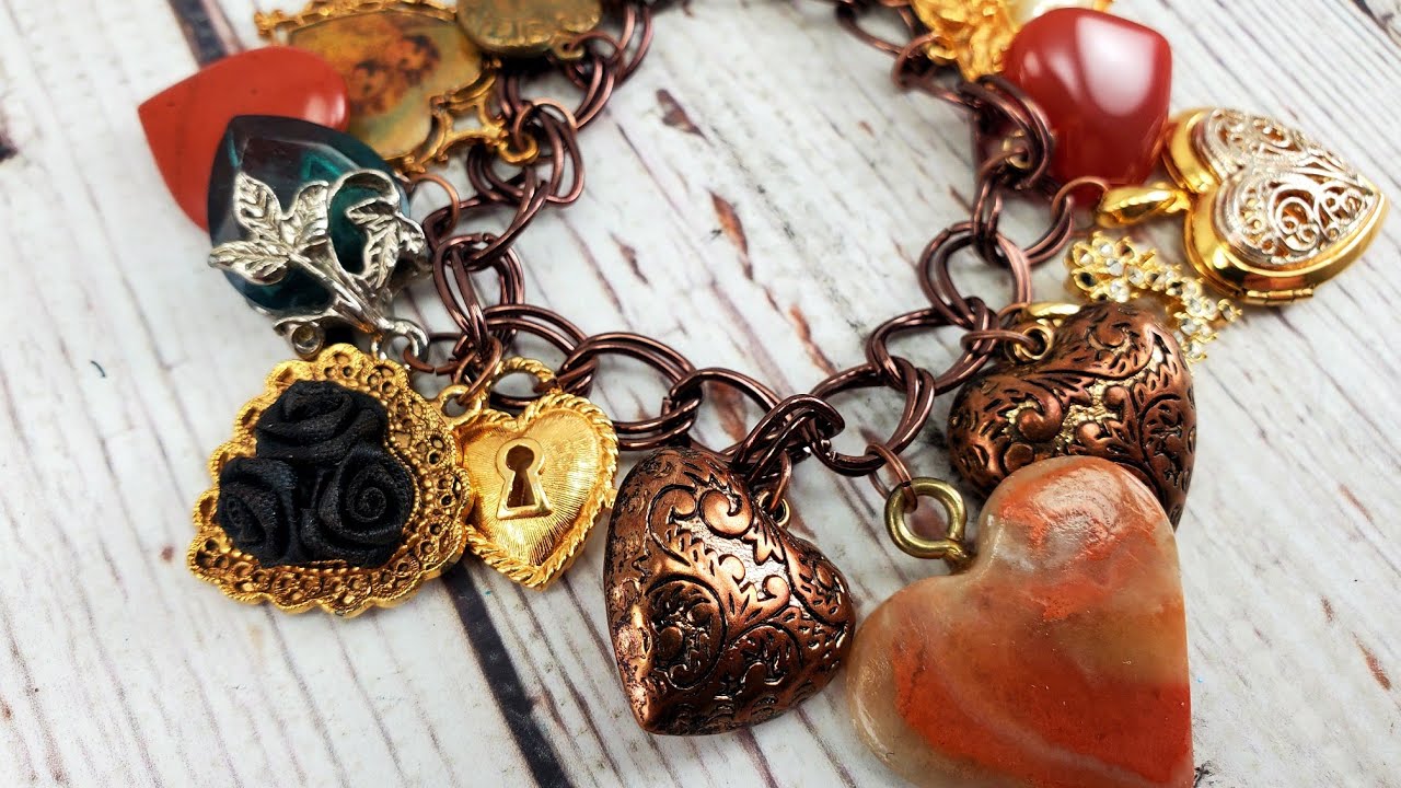 Upcycled Valentines Day Heart Charm Bracelet - YouTube