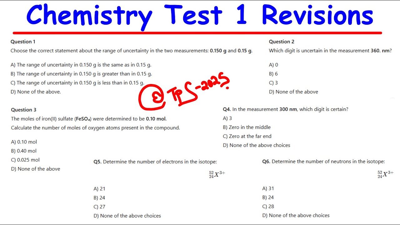 CHEMISTRY TEST 1 - STEP BY STEP SOLUTIONS - YouTube
