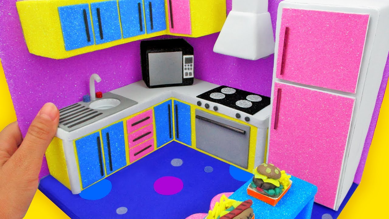 DIY Miniature Cardboard House ~ Miniature Kitchen and Food For Barbie ...