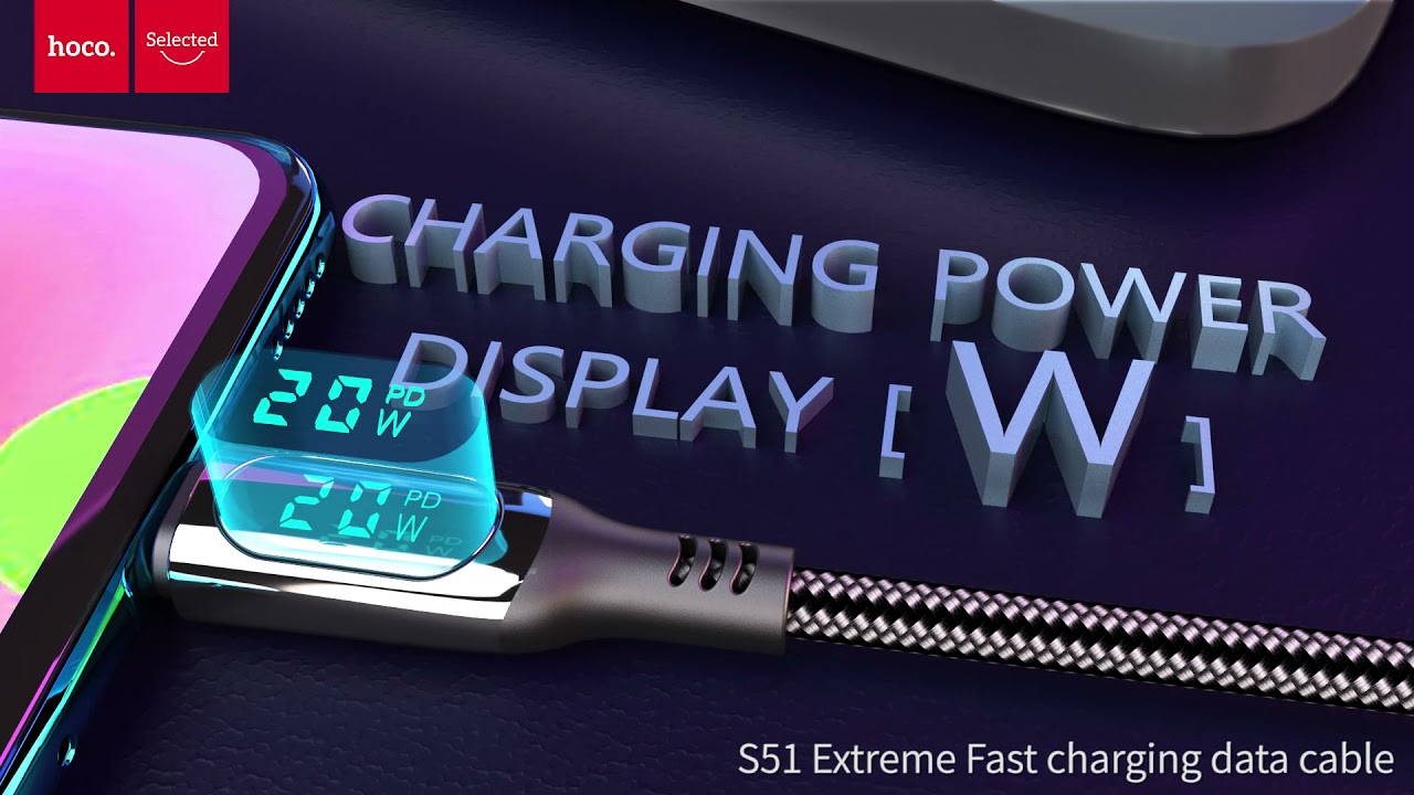S51 LED display fast charging cable - YouTube
