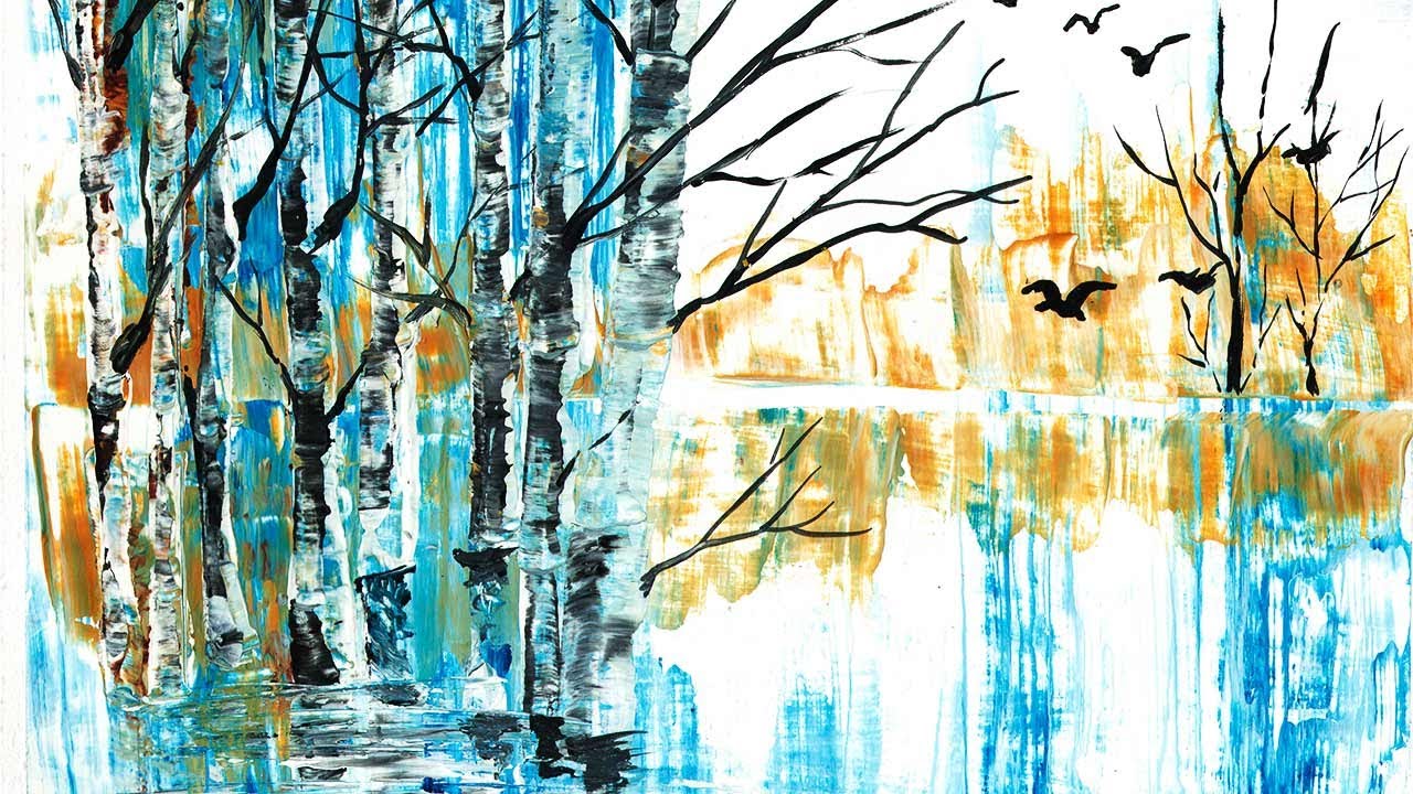 Как легко нарисовать весенний пейзаж Рисуем весну гуашью Как нарисовать березу легко Youtube