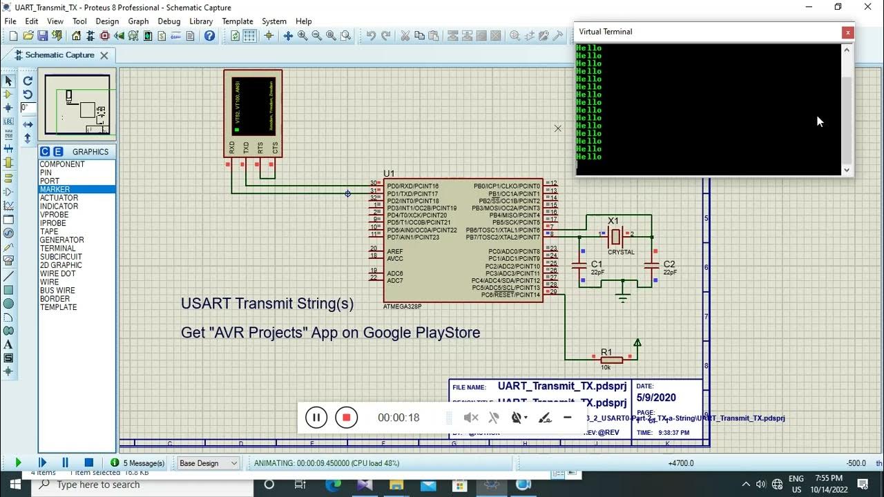 USART Transmit Strings - AVR Projects App Demo - YouTube