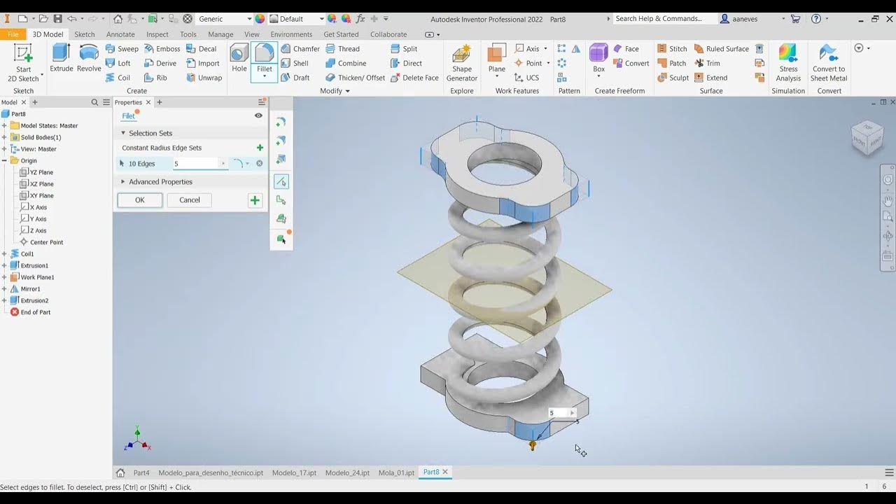 Tutorial Autodesk Inventor 2022 Como modelar 3D uma mola de compressão - YouTube