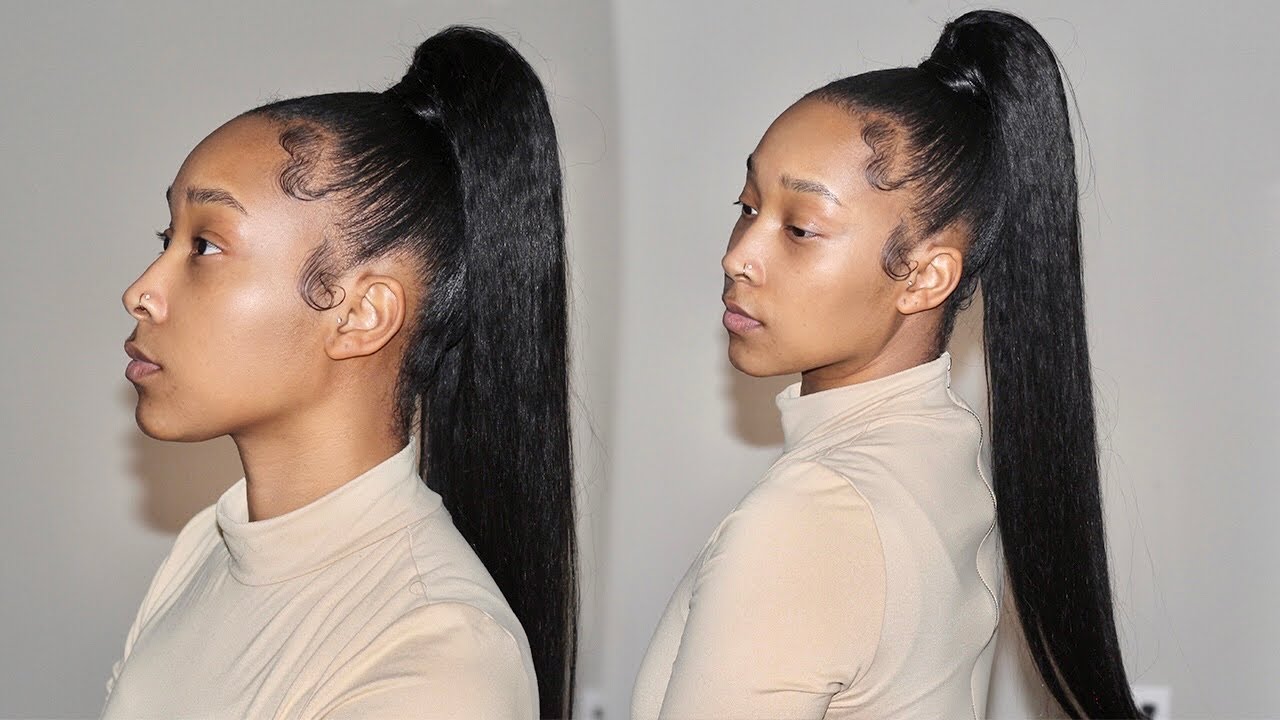 How to Long Sleek Pony on Natural Hair w/Kayes Fab Hair - YouTube