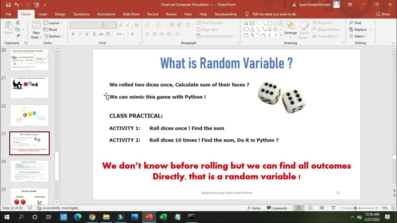 Lecture V Practical With Explanation Of Random Variables Python Youtube