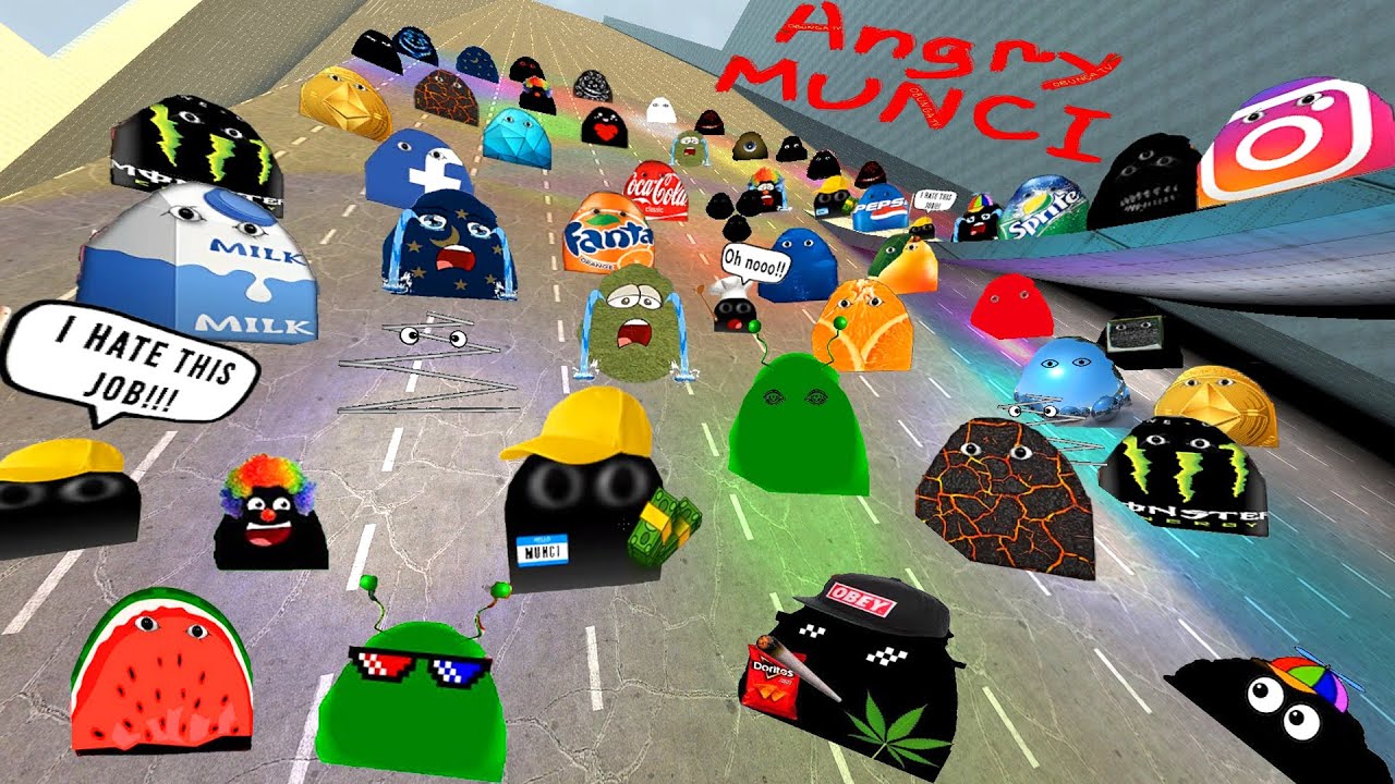 Angry Munci Family Nextbots And Lobotomy Dash Nextbots goes on a ROLLER ...