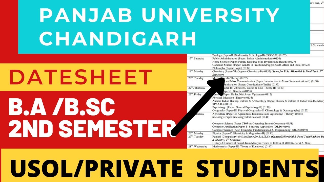 Pu university|Ba,Bsc 2nd Semester Datesheet|Usol,Private Students|Pu ...