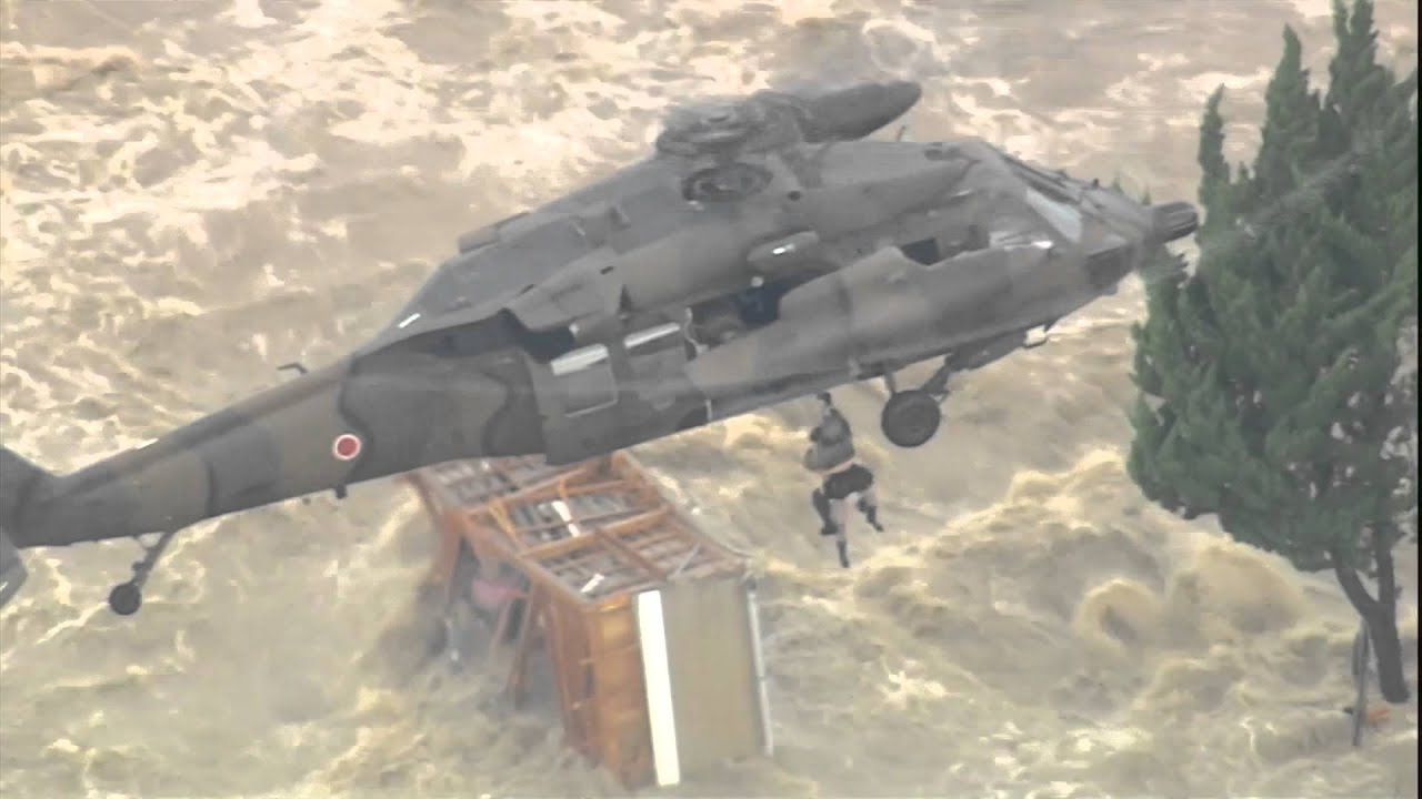 Japan floods: Couple and their dogs rescued from rooftop after Joso ...