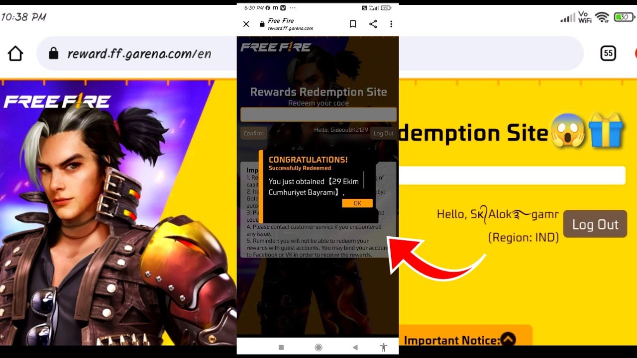 FF Kod | Free Fire Redeem Code | India Server Indonesia Server Europe ...