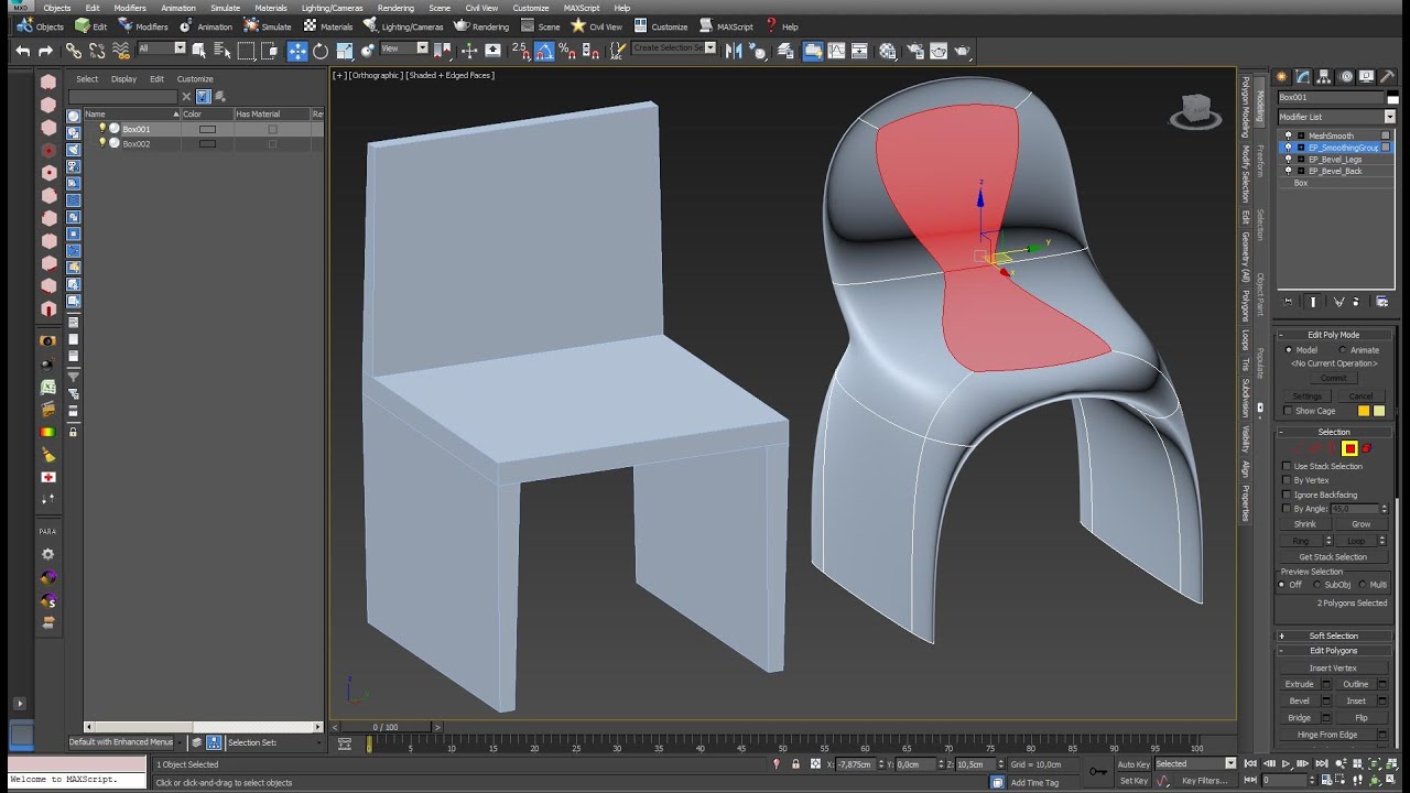 How to model a chair with "mesh smooth" out of a box in 3ds max - YouTube