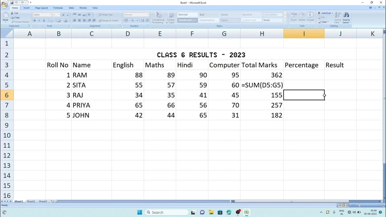 Practical Practice- Class 6-7 MS Excel | Create a Resultsheet - YouTube