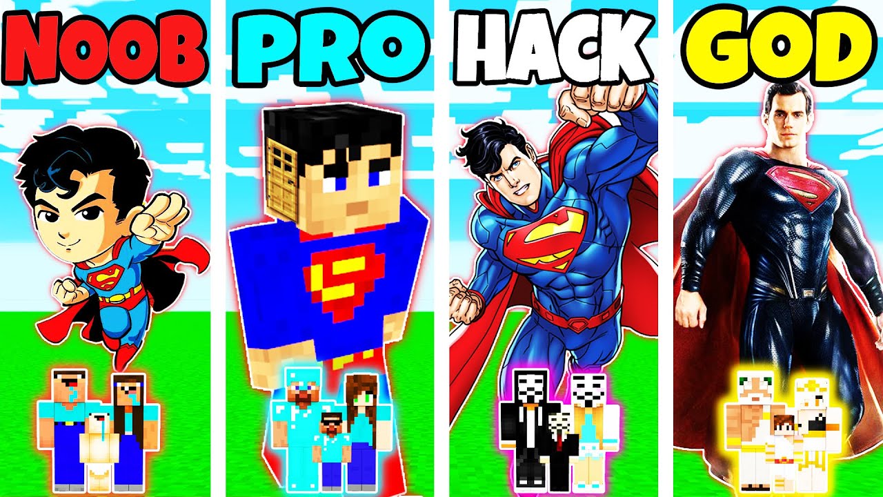 Minecraft: FAMILY SUPERMAN HOUSE BUILD CHALLENGE - NOOB vs PRO vs ...