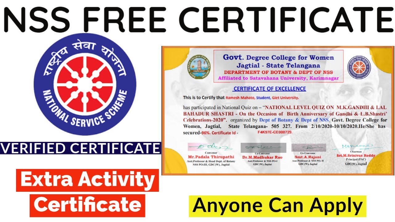 NSS Free Certificate | Free Certificate | National Level Quiz ...