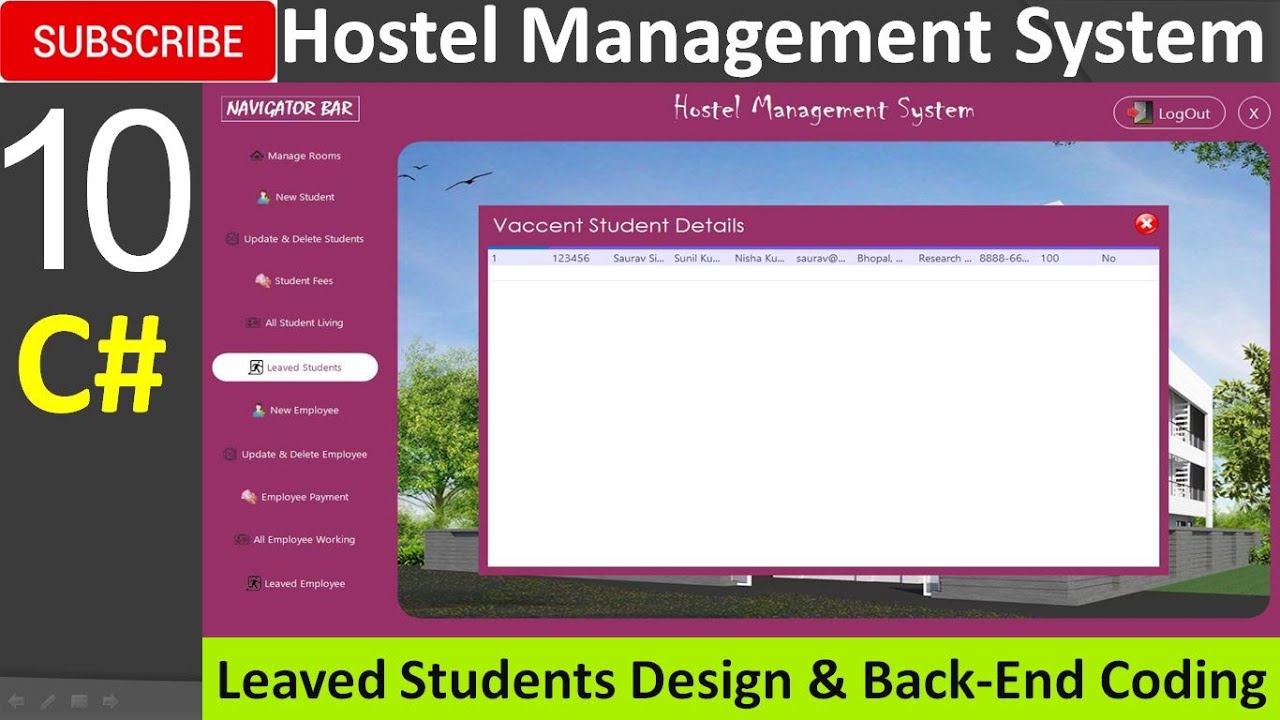 10. Hostel Management System in C# (C sharp) - Leaved Students Design ...