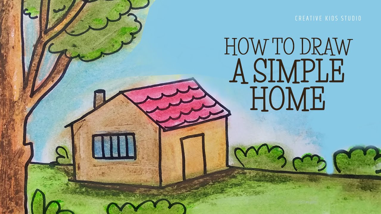 How to Draw Nature Memory Drawing | How to Draw a House on the Hilltop ...
