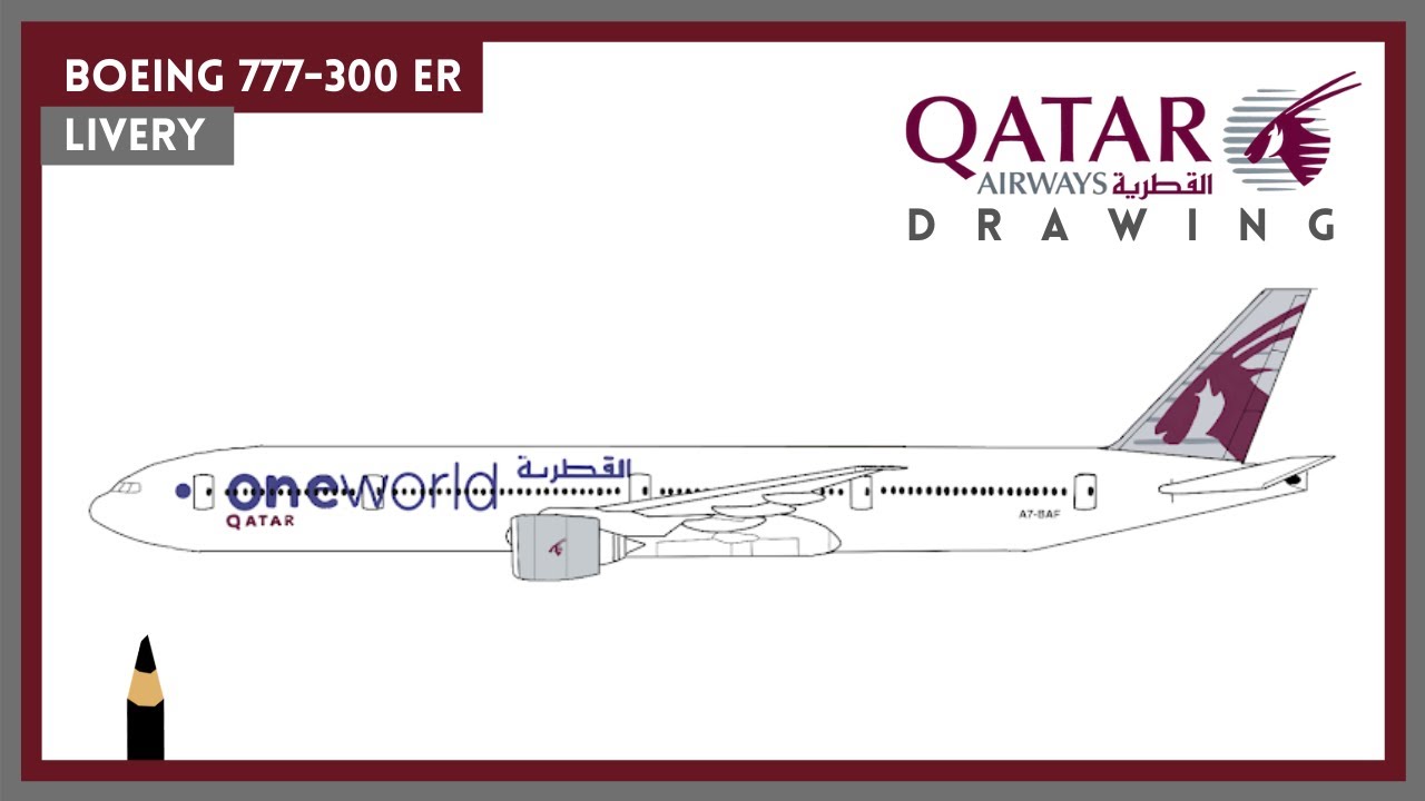 DRAWING | QATAR (ONE WORLD) Boeing 777-300 ER LIVERY | A7-BAF - YouTube