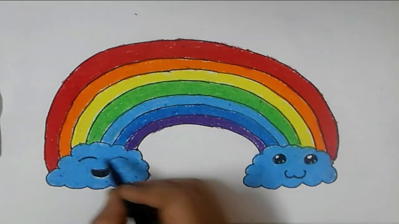 How to draw a cartoon RAINBOW image easy step by step for kids| RAINBOW ...