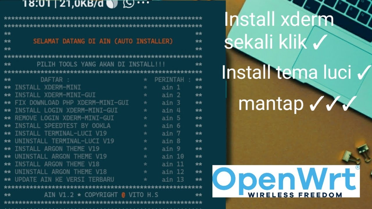 Cara Install AIN ( Auto installer Tolls Xderm mini, Xderm mini GUI) OpenWrt - YouTube