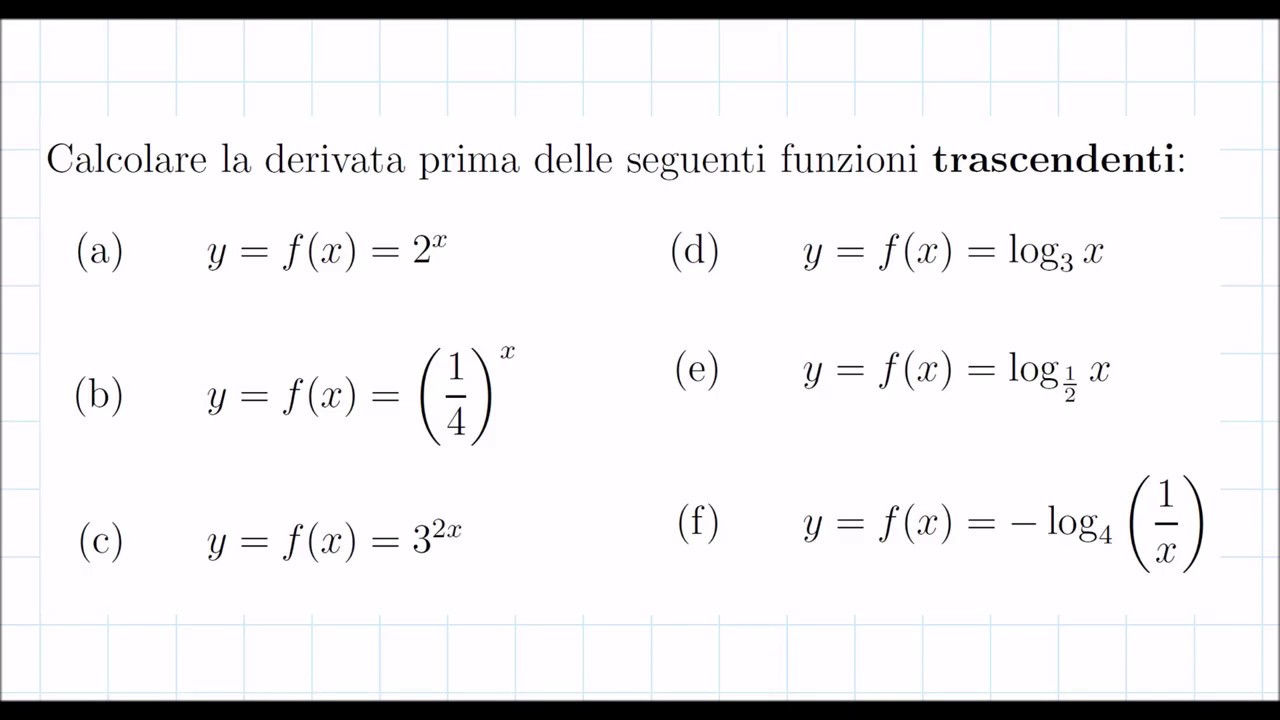 Derivate Fondamentali Funzioni Trascendenti Elementari YouTube Derivate Fondamentali Funzioni Trascendenti Elementari YouTube