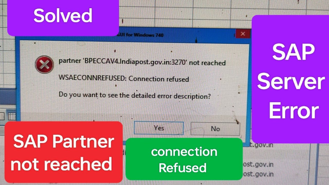 Postal Sap Server Connection Failed Partner Not Reached Connection Refused Issue Solved Youtube