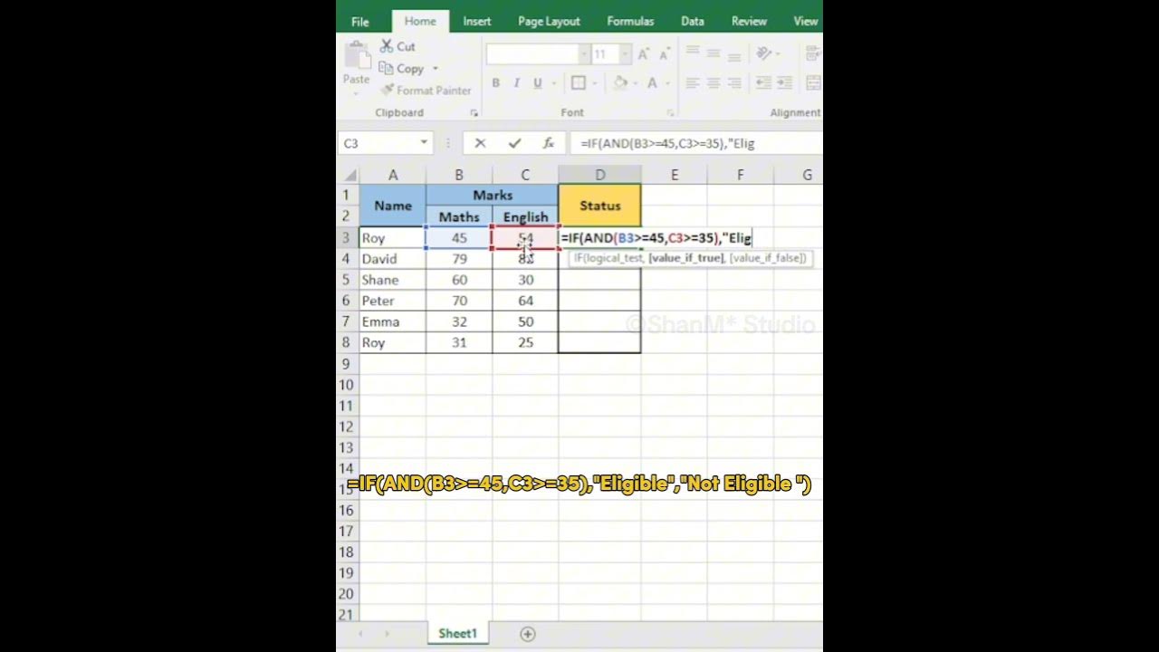 Use Of If Function With And Excel Iffunction And Msoffice Shorts Youtube