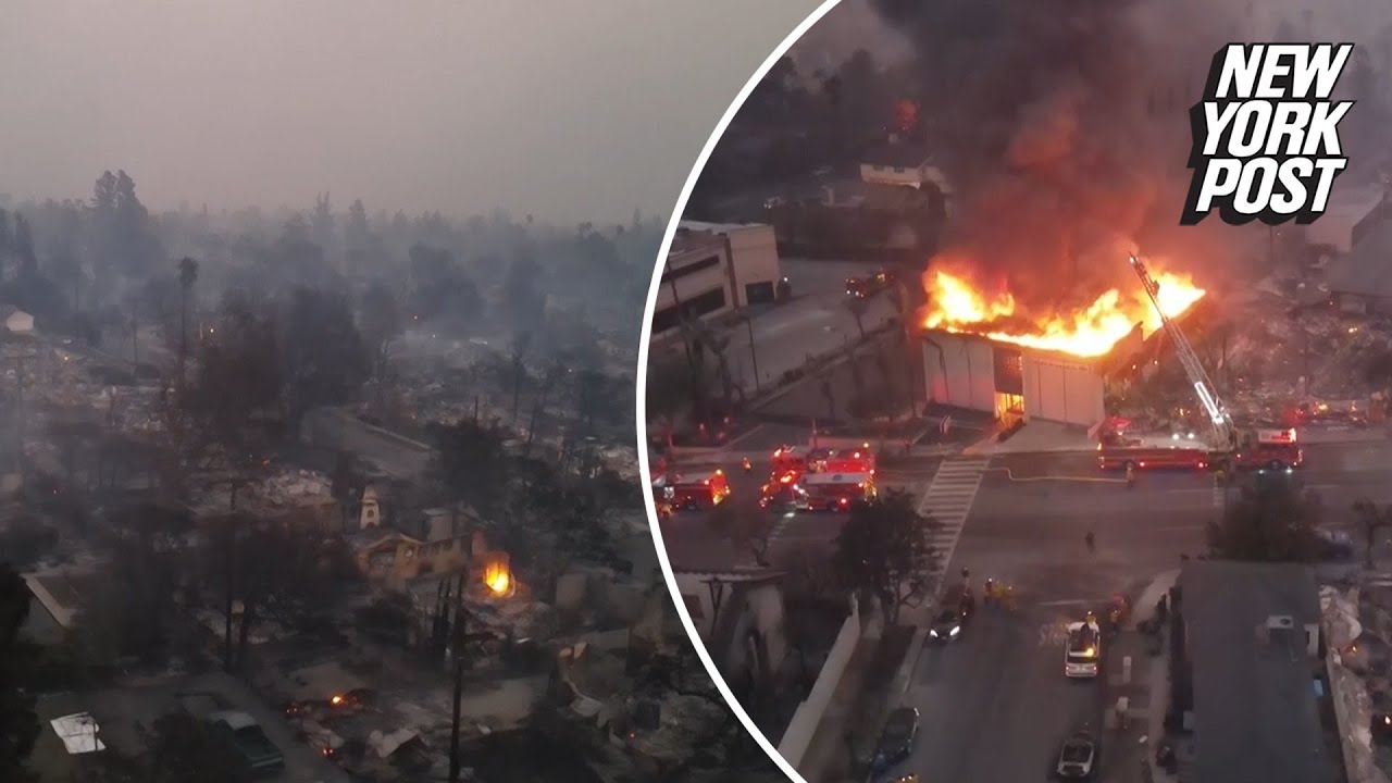 Drone footage shows devastation from fire in Altadena - YouTube