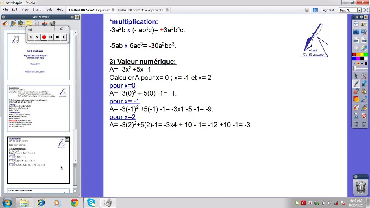 Maths EB8 - Rappel EB7: Expressions Algébriques - YouTube