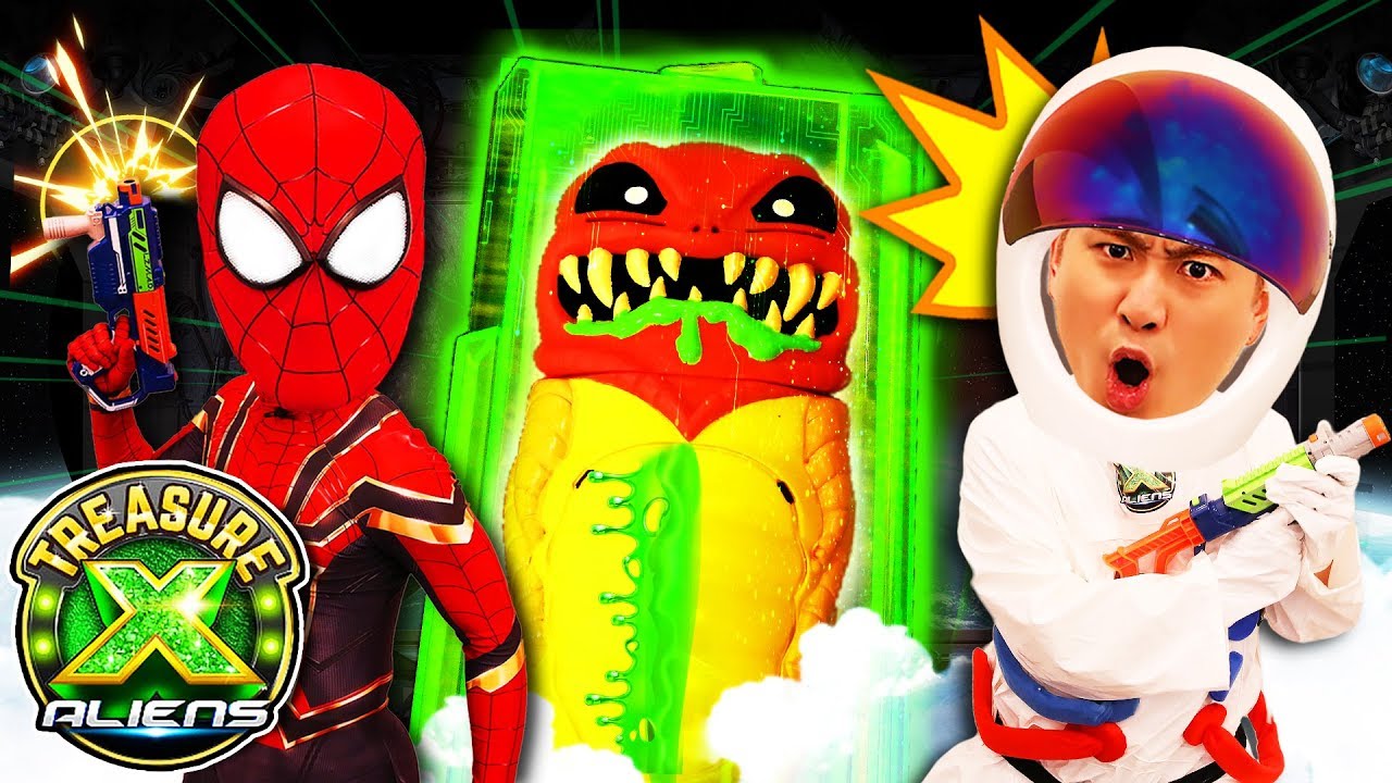 슈퍼히어로 강이 스파이더맨 트레져X 에일리언을 물리쳐라!! Superhero VS Alien - YouTube