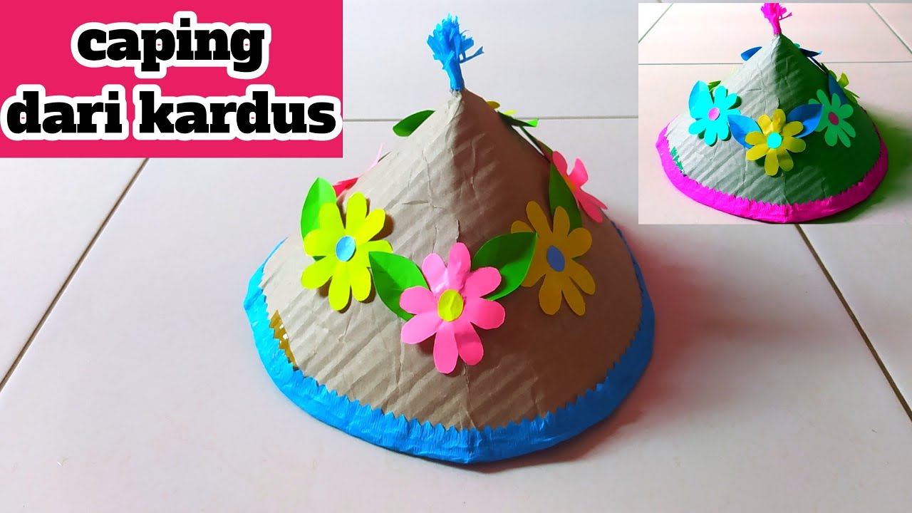 cara membuat topi caping dari kardus //topi pak tani dari kardus - YouTube