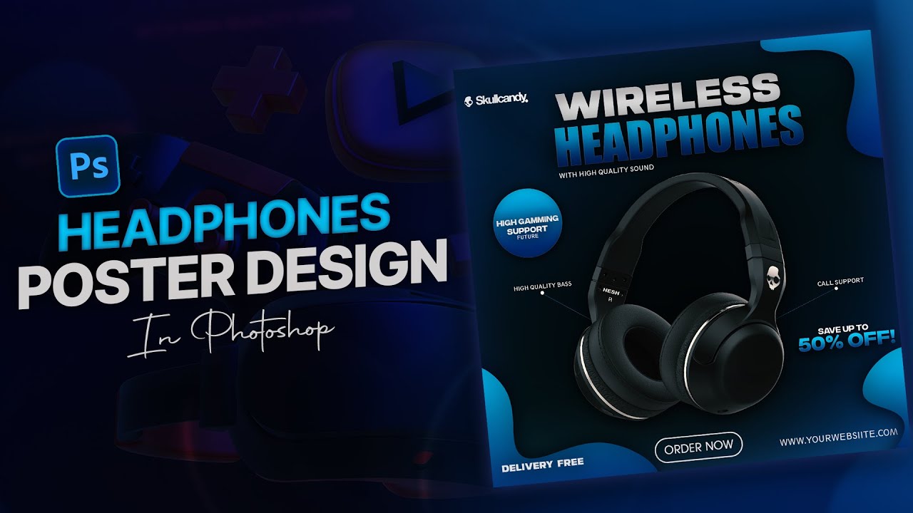 How To Design Headphones Social Media Poster In Photoshop | Social ...