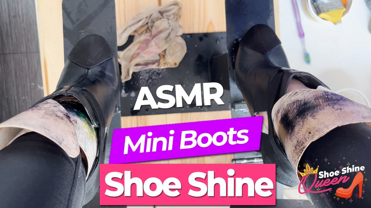 ASMR Relaxing on BLACK mini BOOTS 😍😍 SHOE SHINE Personal Attention # ...