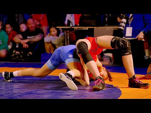 U13-U17 North America vs Europe. Mercedez Blackham vs Yulia Holhovska 54kg. Women wrestling. B-cam-m