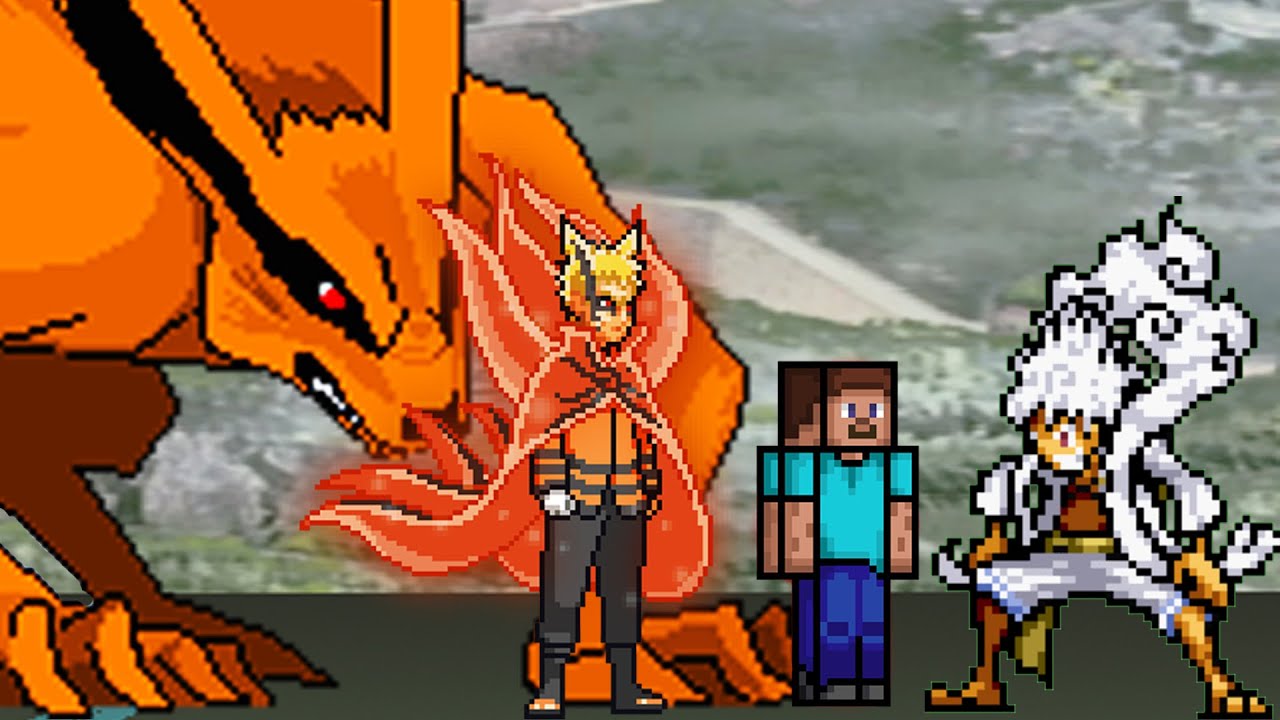 STEVE MINECRAFT BERTARUNG DENGAN NARUTO BARYON MODE & lUFFY GEAR 5 ...