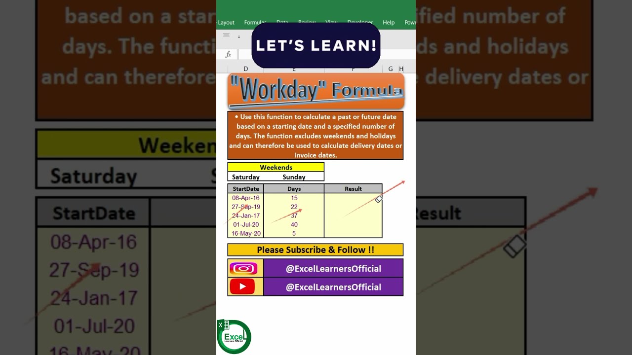 Workday Formula In Excel shortsfeed shortsviral ytshorts YouTube Workday Formula In Excel shortsfeed shortsviral ytshorts YouTube