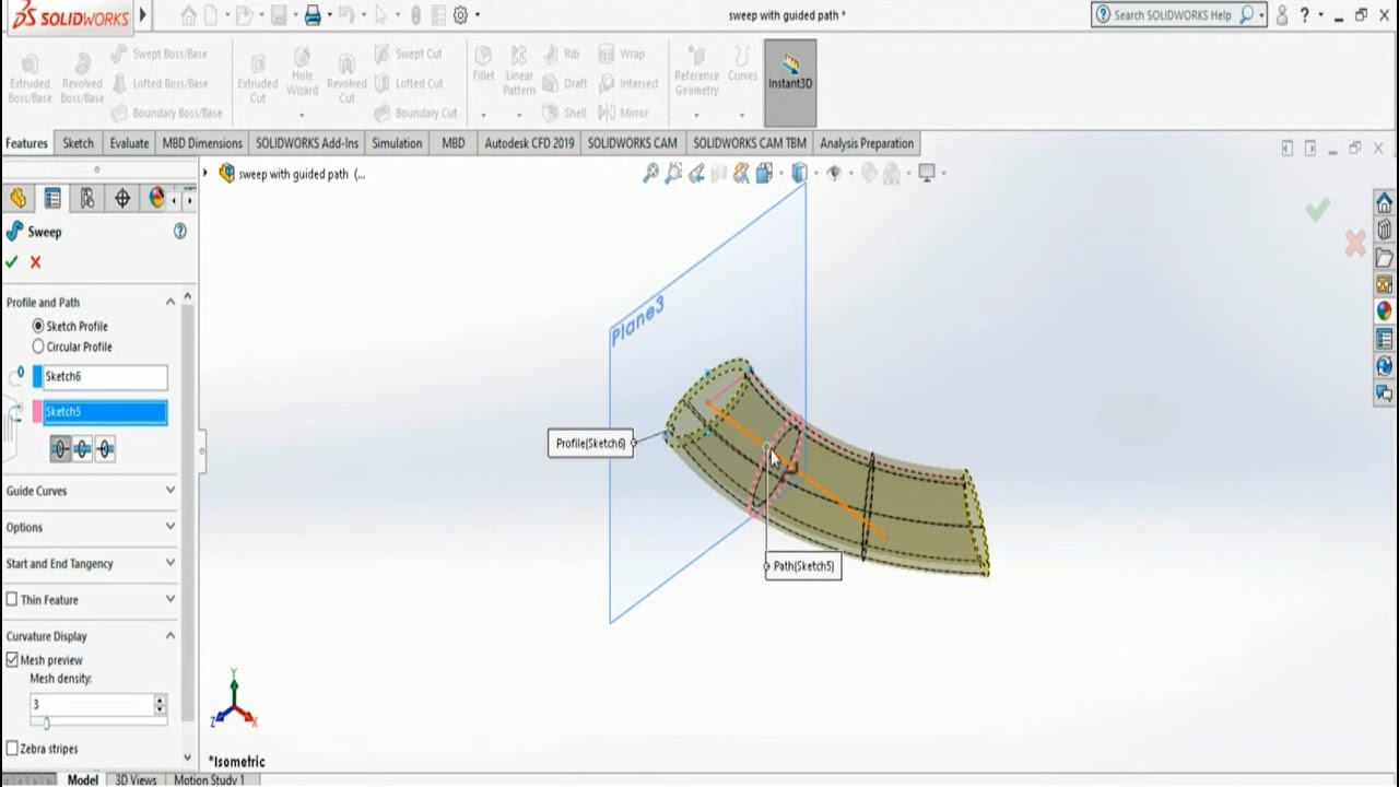 Solidworks Sweep Feature With Guided Curves YouTube Solidworks Sweep Feature With Guided Curves YouTube
